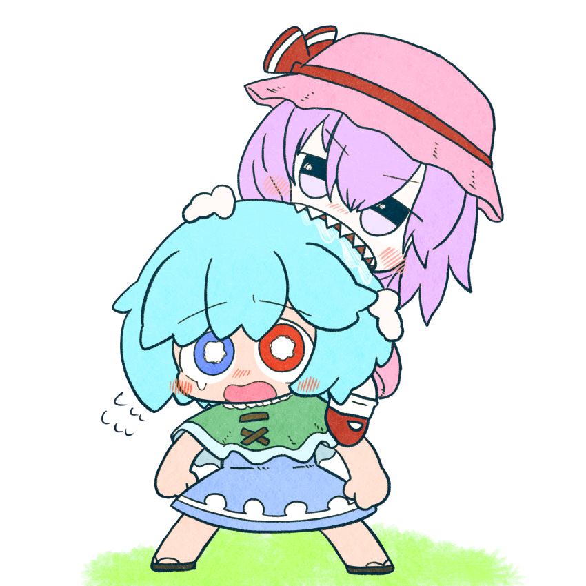 Safebooru - 2girls absurdres biting biting head blue eyes blue hair ...