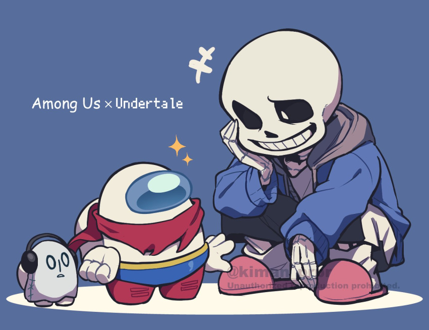 Safebooru - +++ 1boy among us black headphones black pants blue background blue jacket boots ...