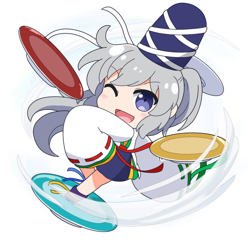 Safebooru - 1girl ;d blue eyes blue hat blue skirt blush commentary ...