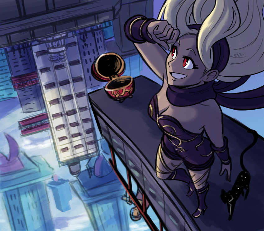 Safebooru - 1girl 1other animal ears arm up black footwear black leotard black scarf blonde hair ...