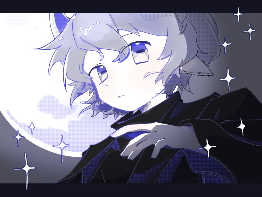 Safebooru - 1boy animal ears blue theme chinese commentary closed mouth ...