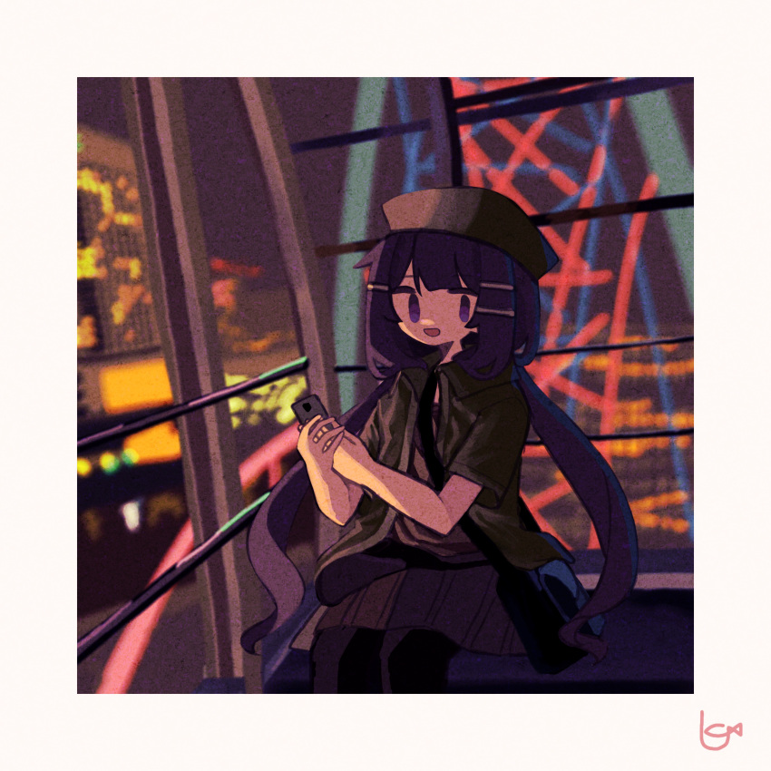 Safebooru - 1girl :d absurdres bag bangs pinned back beret black ...