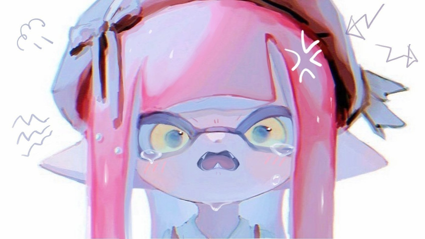 Safebooru - 1girl anger vein beret blunt bangs crying crying with eyes open fangs grey hat grey ...