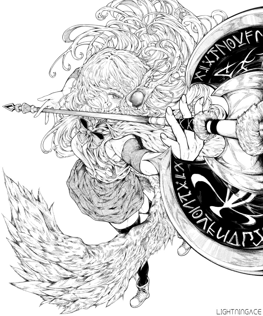 Safebooru - 1girl absurdres armband axe bare shoulders black bow black bowtie black skirt black ...