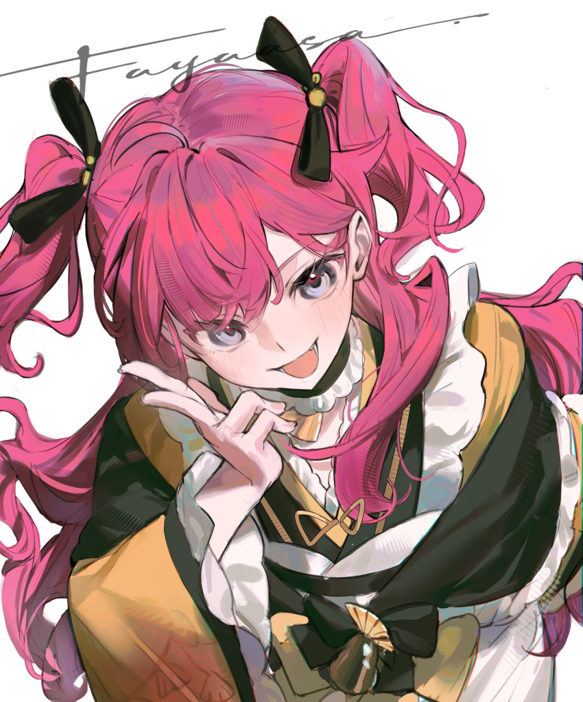 Safebooru - 1girl ahoge artist name black choker black kimono black ribbon blue eyes brown ...