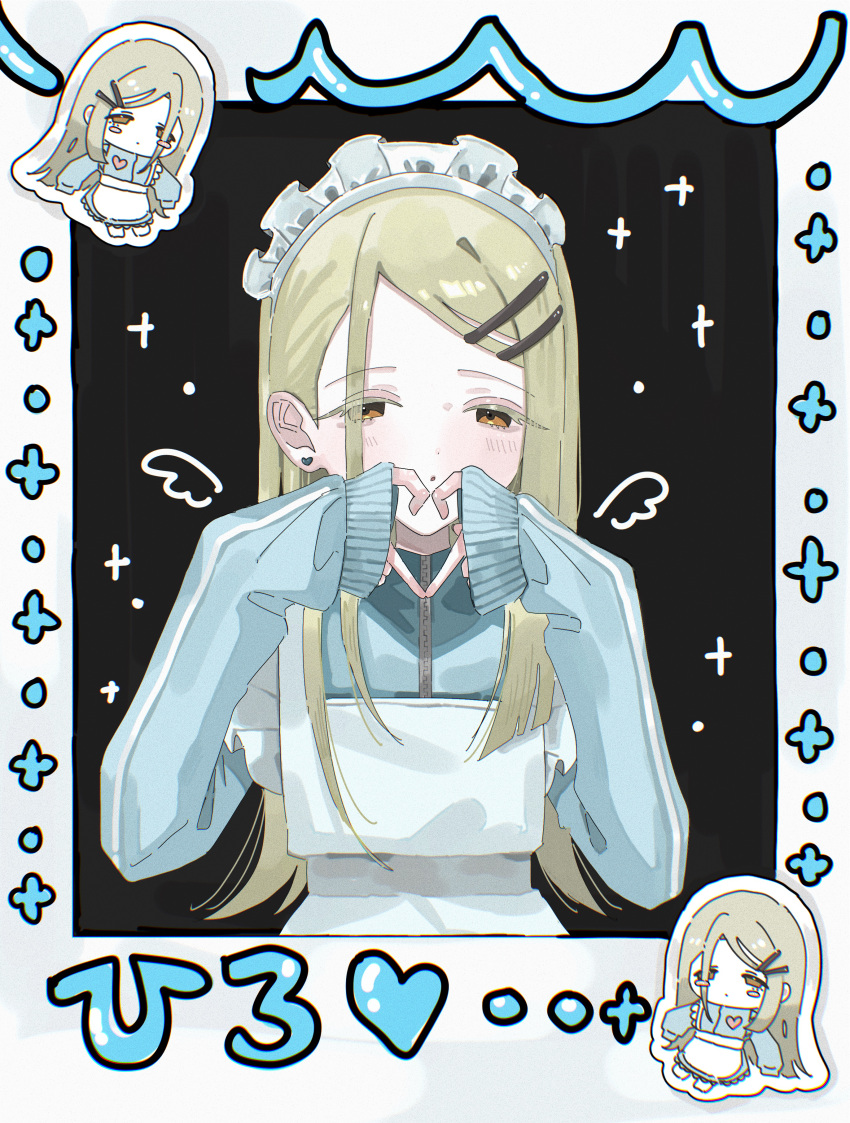 Safebooru - 1girl 4-finger heart hands absurdres apron blonde hair ...