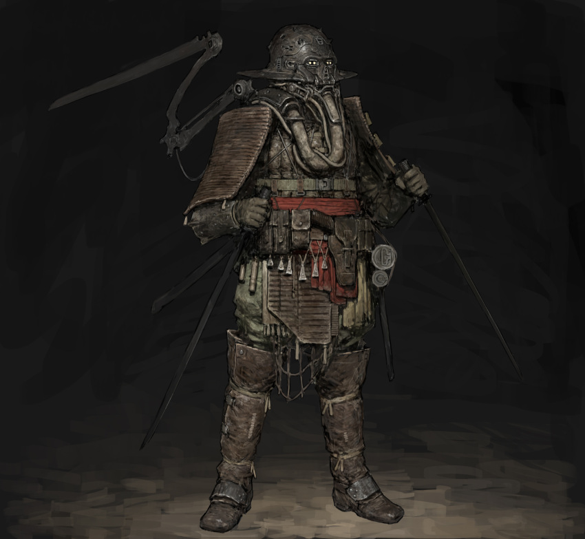 Safebooru - 1boy antenna hair ariel perez armor belt belt pouch black background cane full armor ...