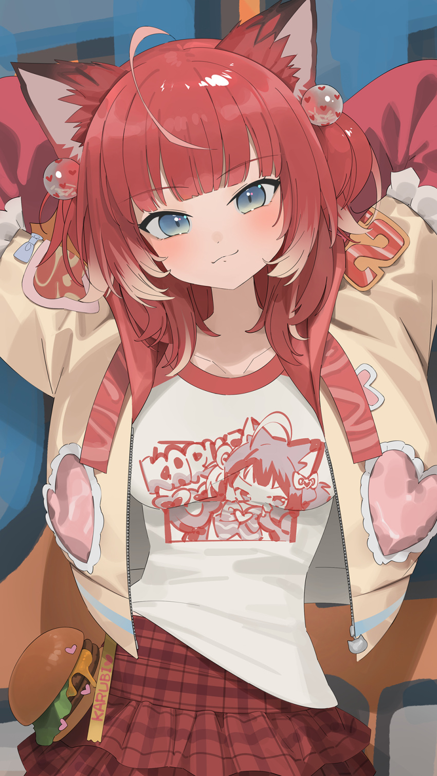 Safebooru - 1girl akami karubi animal ears arms behind head arms up ...
