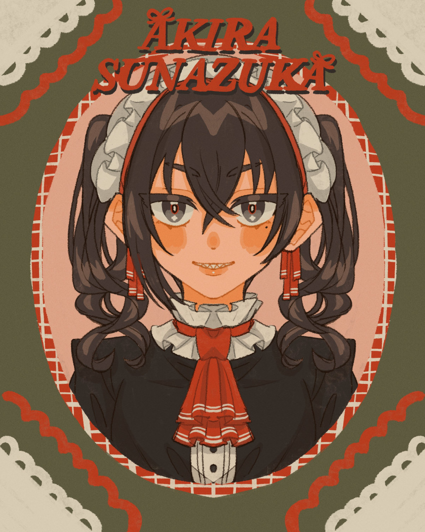 Safebooru - 1girl absurdres ascot black dress black eyes blush brown hair character name crossed ...