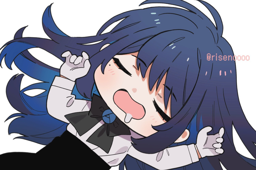 Safebooru - 1girl ado (utaite) black bow black bowtie blue brooch blue hair bow bowtie chando ...