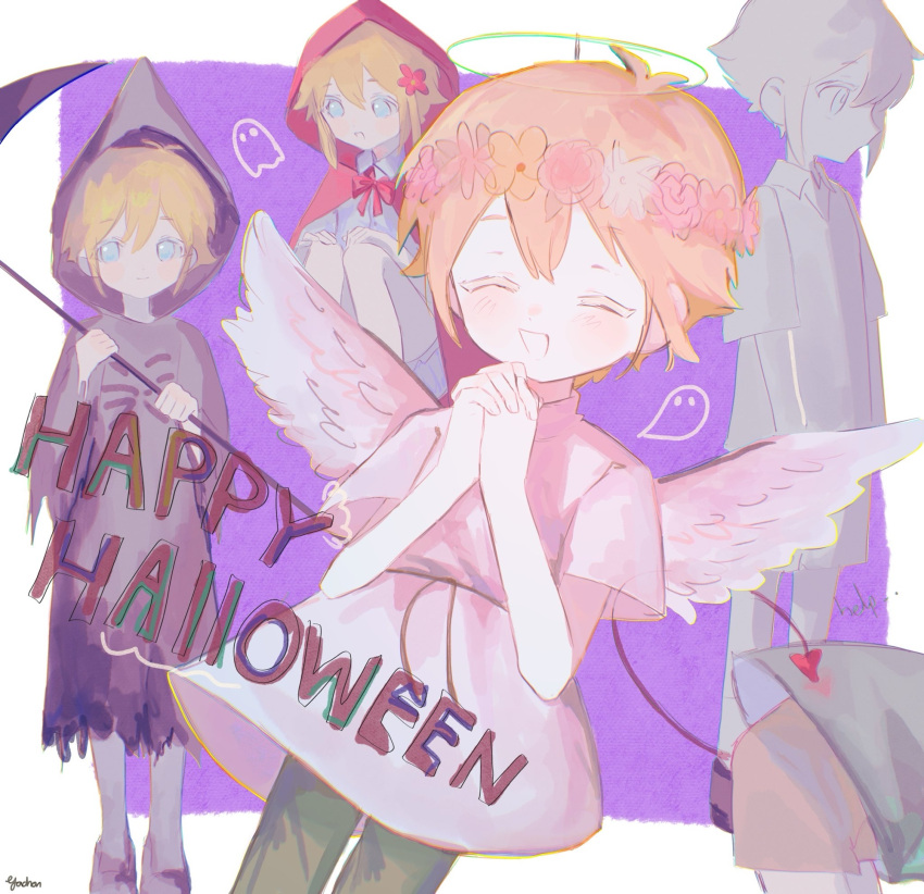 Safebooru - 1boy alternate costume angel angel wings antenna hair basil (faraway) (omori) basil ...