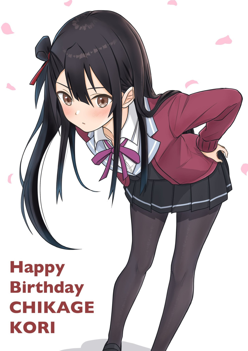 Safebooru - 1girl black footwear black hair black pantyhose black skirt blush brown eyes ...