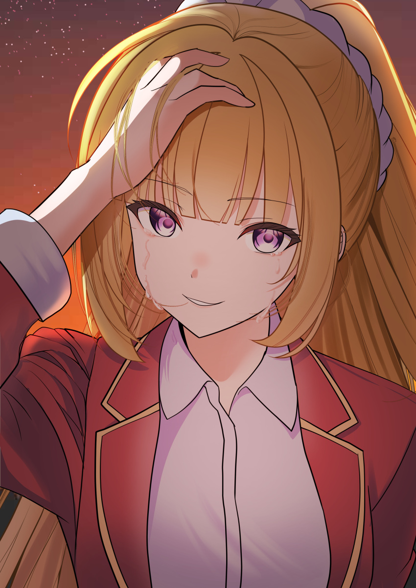 Safebooru - 1girl absurdres adjusting hair advanced nurturing high school uniform blazer blonde ...