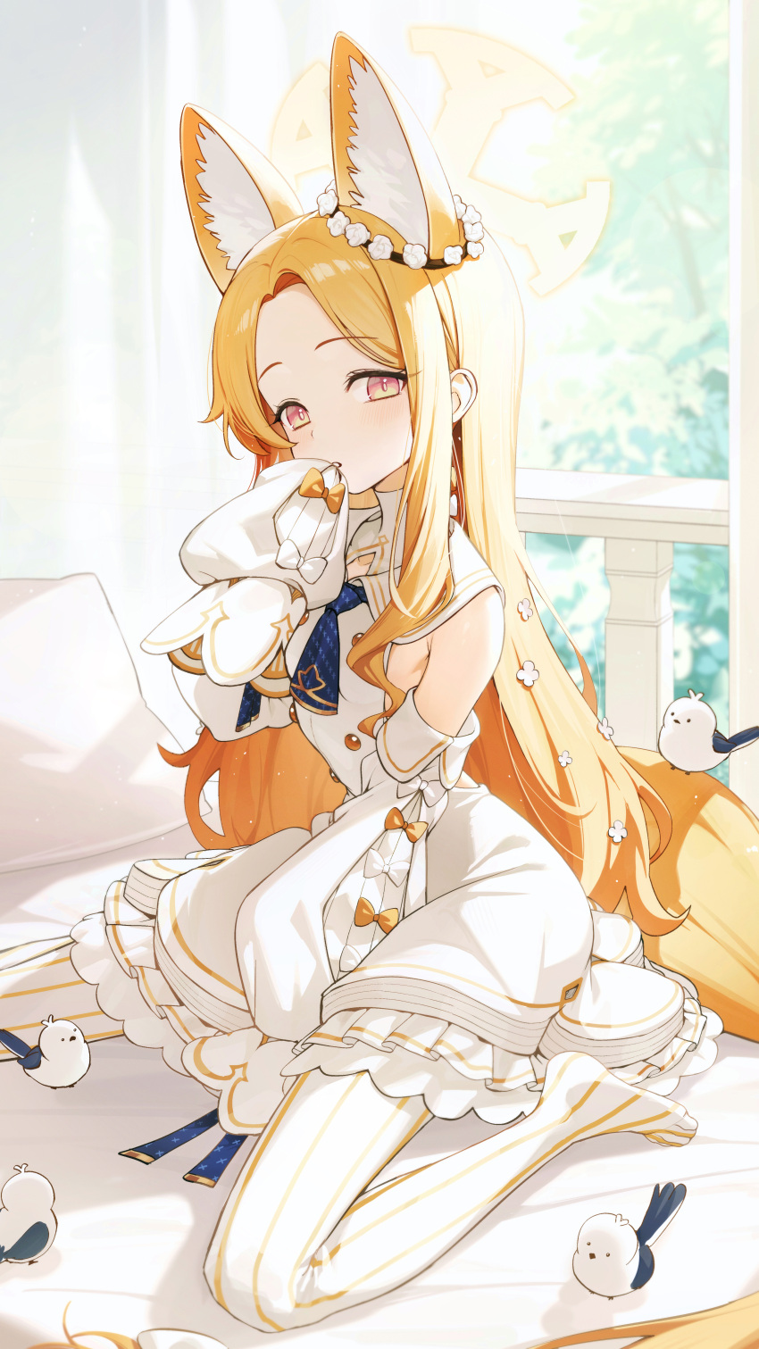 Safebooru - 1girl absurdres animal animal ear fluff animal ears ascot bird blonde hair blue ...