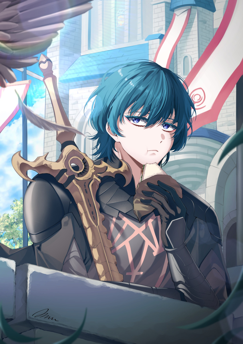 Safebooru - 1boy a (asan a aa) absurdres arm up armor armored gloves black armor black gloves ...