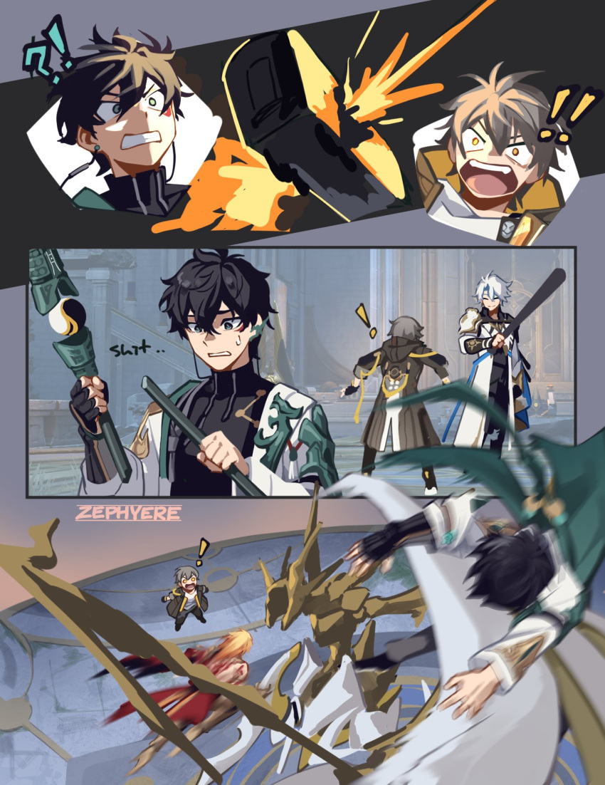 Safebooru - ! !! !? 4boys aqua eyes armor artist name baseball bat ...