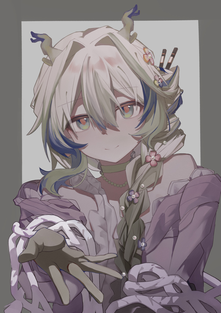 Safebooru - 1girl absurdres arknights bare shoulders black border blue hair border braid choker ...