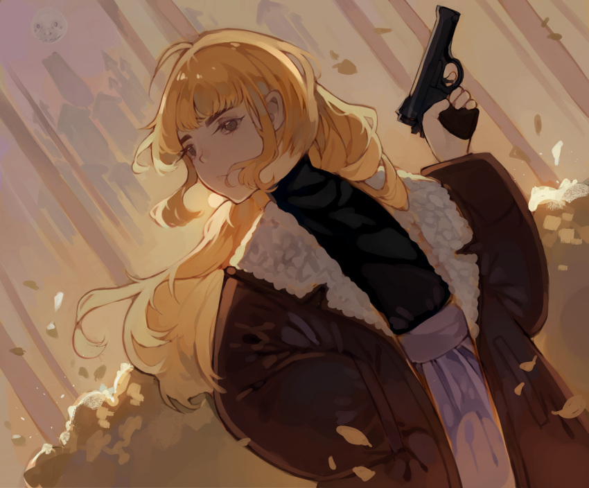 Safebooru - 1girl black sweater blonde hair bomber jacket brown eyes ...