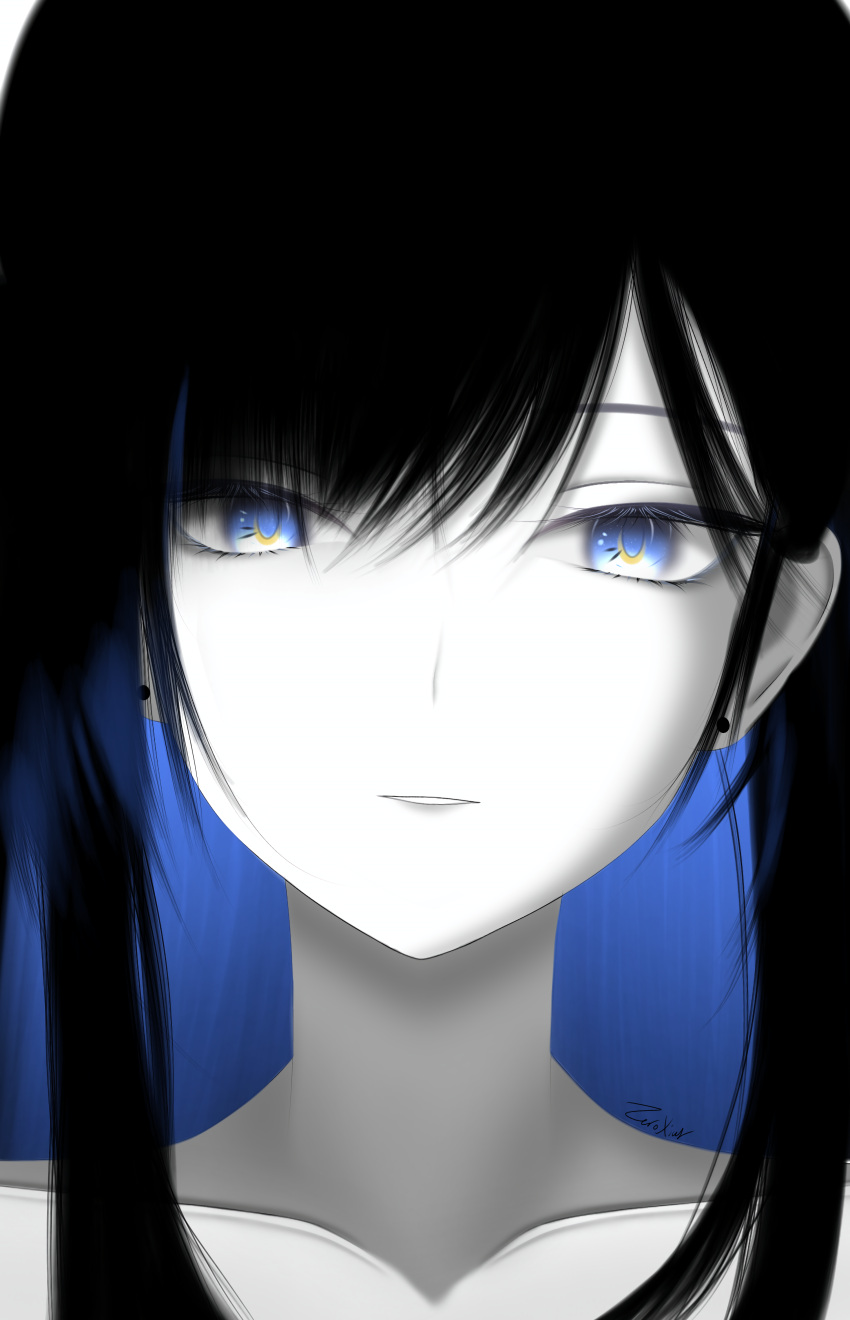 Safebooru - 1girl absurdres asymmetrical bangs black hair blue hair colored inner hair highres ...