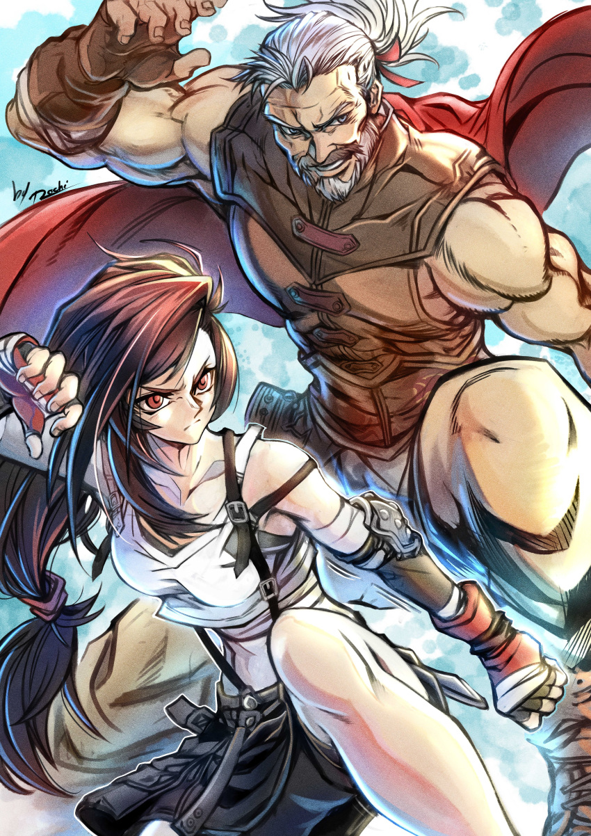 Safebooru - 1boy 1girl absurdres artist name beard black bra black gloves black hair black shirt ...