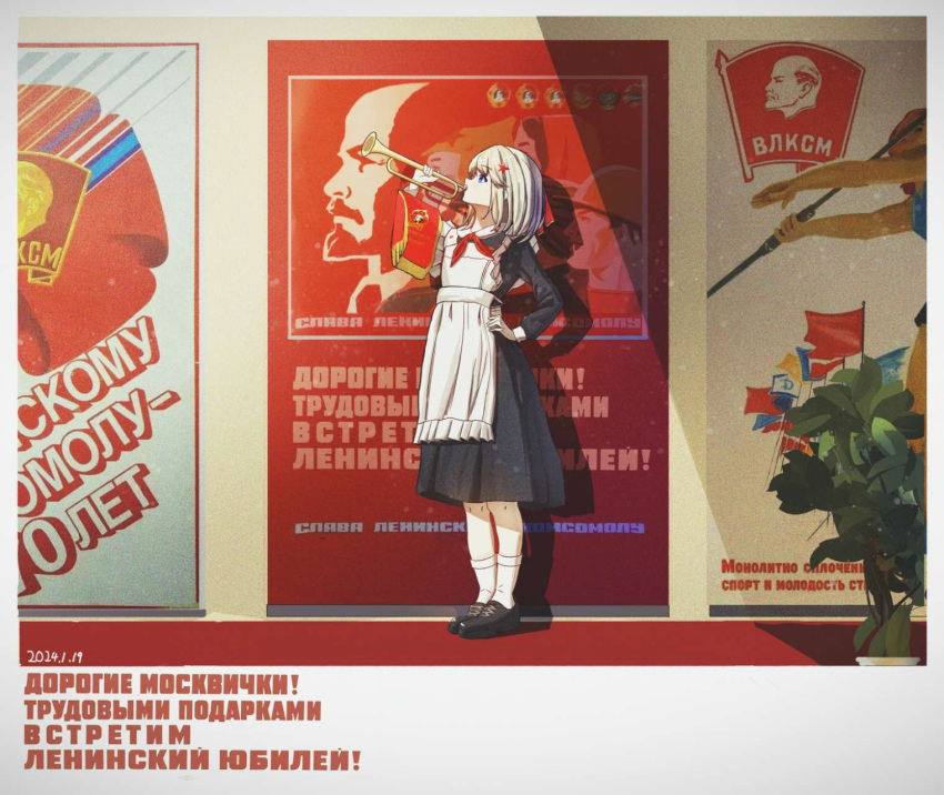 Safebooru - communism hair ornament hand on own hip helmet highres ...