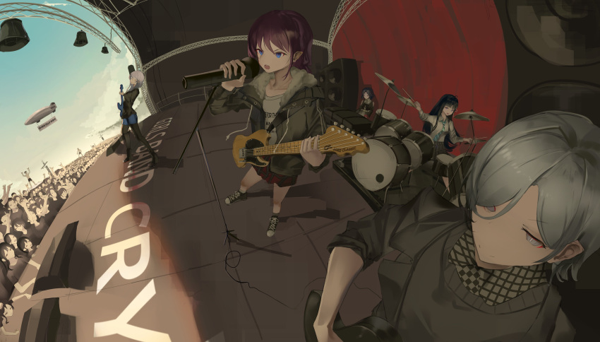 Safebooru - 5girls absurdres ahoge audience awa subaru black hair black jacket black pantyhose ...