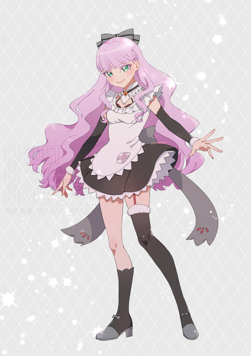 Safebooru - >:) 1girl apron argyle background black dress black footwear blunt bangs blush boots ...