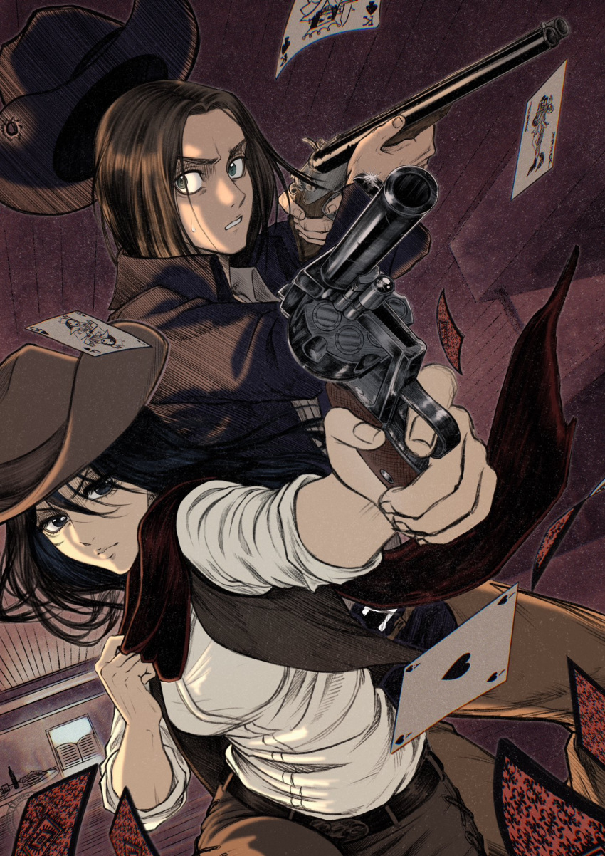 Safebooru - 1boy 1girl alternate universe black hair breasts brown coat ...