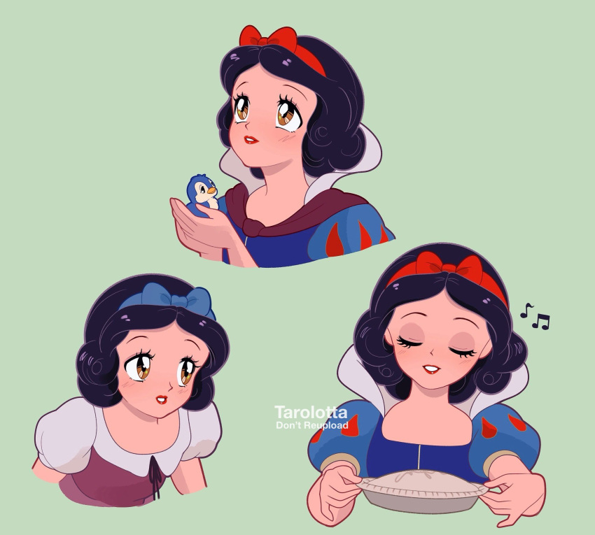 Safebooru 1girl Bird Black Hair Blue Bow Bow Dress Food Green 4452