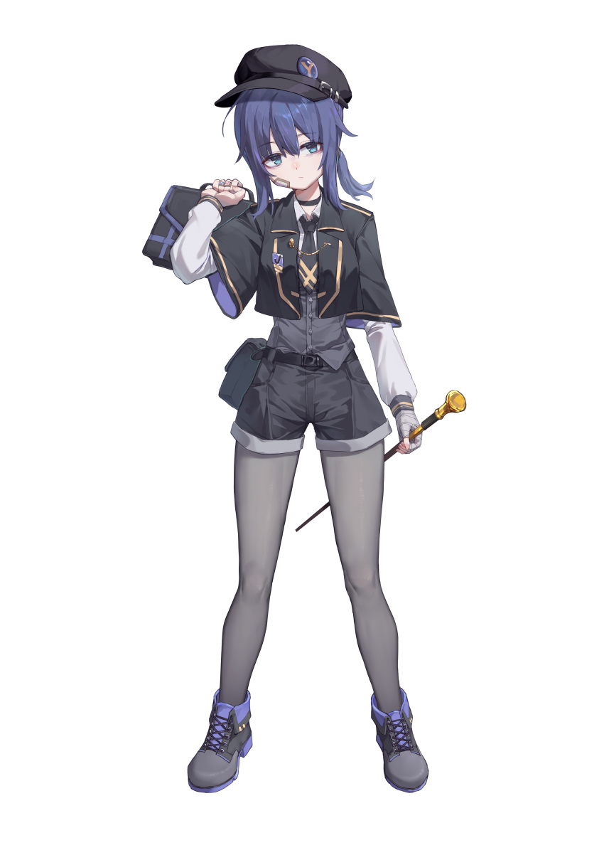 Safebooru - 1girl absurdres bag belt black pantyhose blazer blue eyes blue hair boots breasts ...