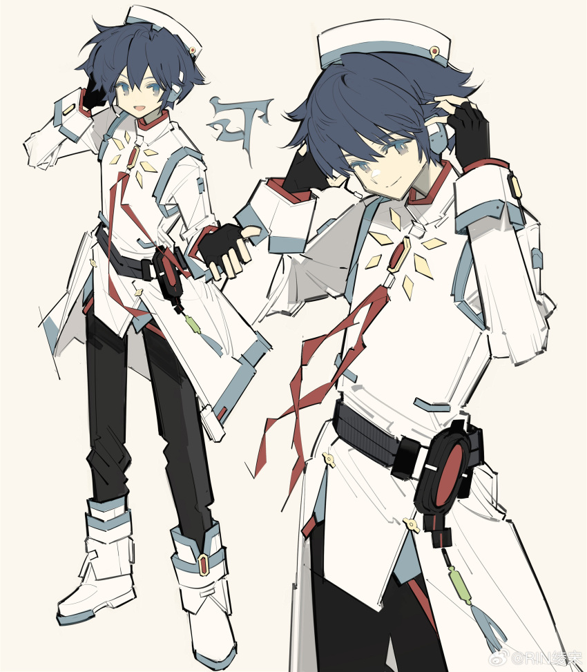 Safebooru - 1boy absurdres belt belt buckle beret black belt black gloves black pants blue eyes ...