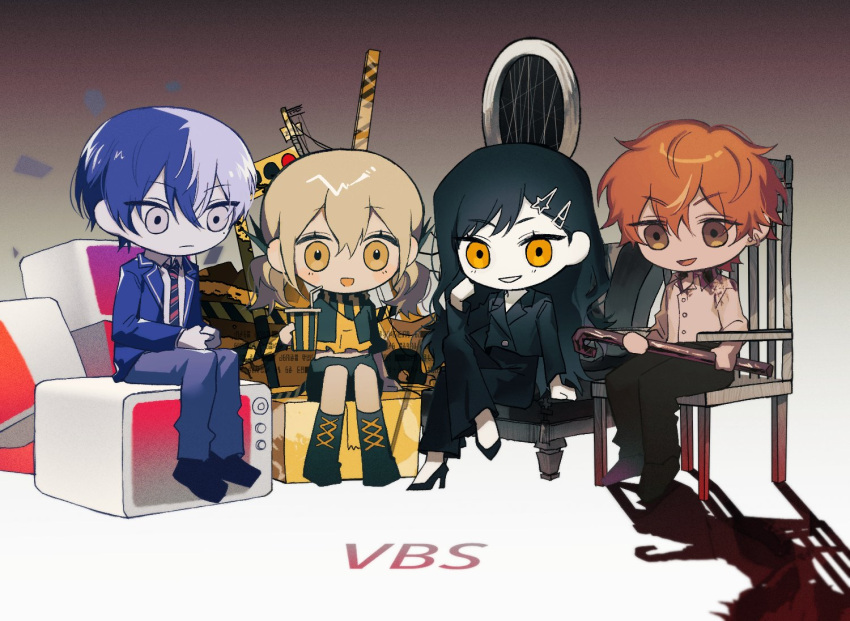 Safebooru - 2boys 2girls :d aoyagi touya azusawa kohane black footwear black hair blonde hair ...