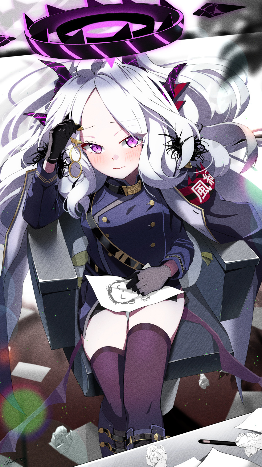 Safebooru - 1girl absurdres ahoge armband artist request black coat black footwear black halo ...