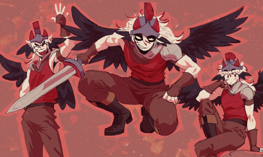 Safebooru - 1boy black wings brown footwear brown gloves colored skin ...