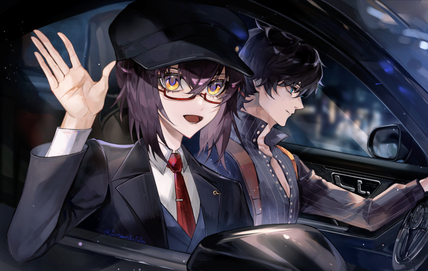 Safebooru - 1boy 1other androgynous black hair black jacket blue eyes ...