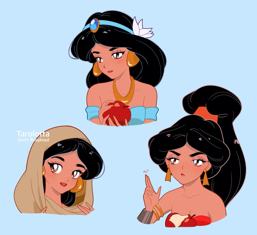 Safebooru - aladdin (disney) arabian clothes bandeau bare shoulders black hair brown eyes dark ...