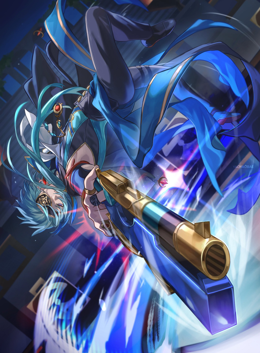 Safebooru - 1boy absurdres anaxa (honkai: star rail) aqua eyes aqua hair aqua shirt ascot black ...