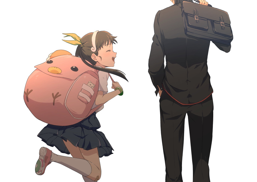 Safebooru - 1boy 1girl absurdres araragi koyomi backpack bag ...