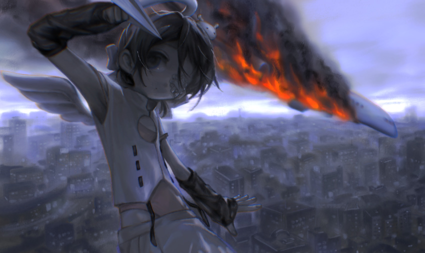 Safebooru - 1girl absurdres aircraft airplane androgynous angel wings ...