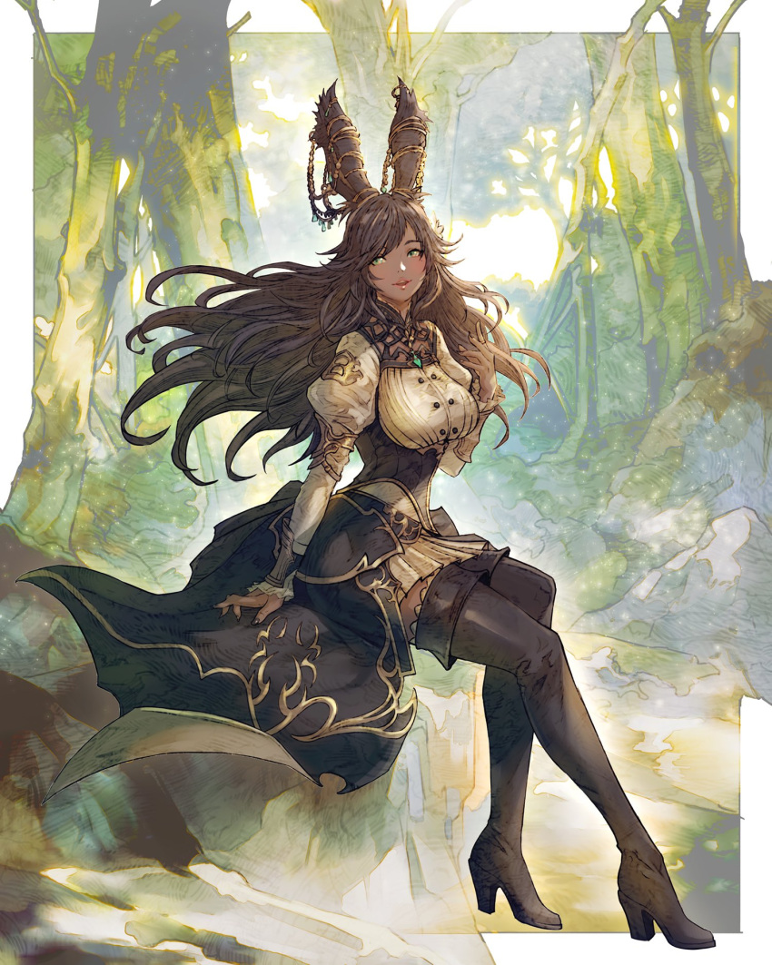 Safebooru - 1girl animal ears black nails boots breasts brown hair dark-skinned female dark skin ...