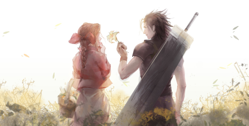 Safebooru - 15506450035 1boy 1girl aerith gainsborough armor basket black hair braid braided ...