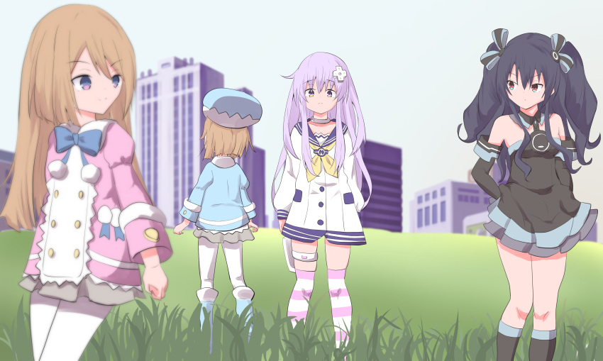 Safebooru - 4girls absurdres black dress black hair blue bow blue ...