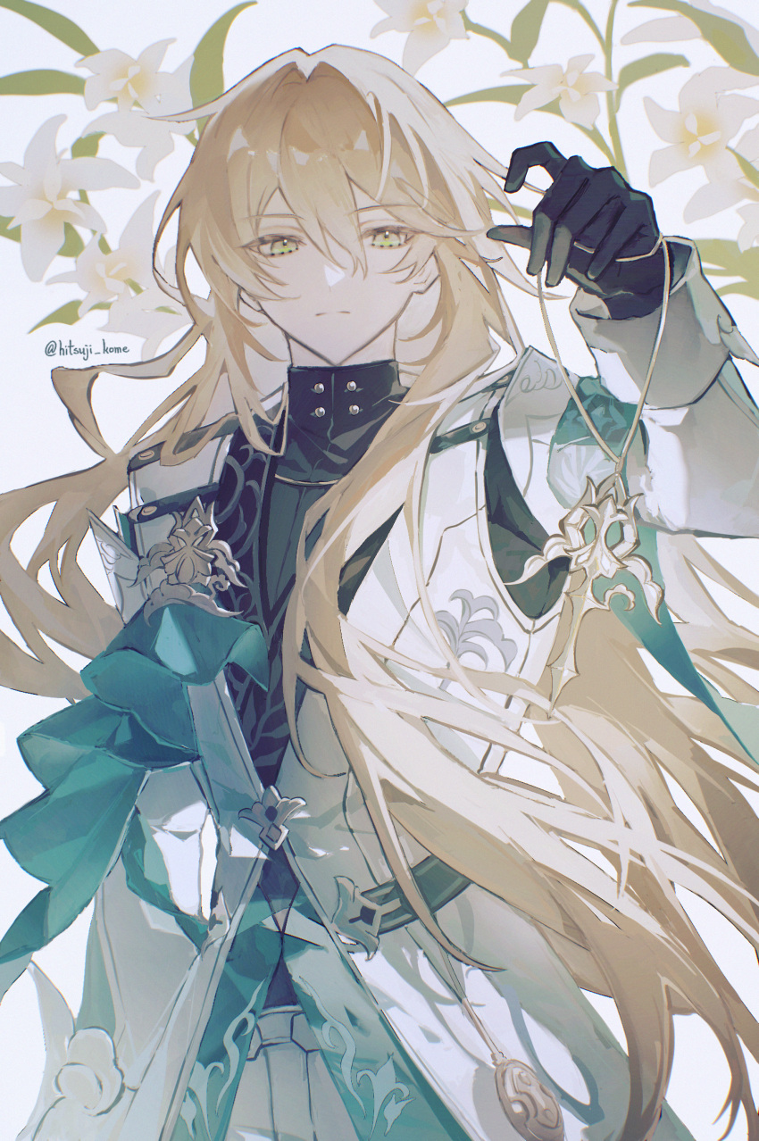 Safebooru - 1boy 329kome absurdres black gloves black shirt blonde hair brooch coat cowboy shot ...