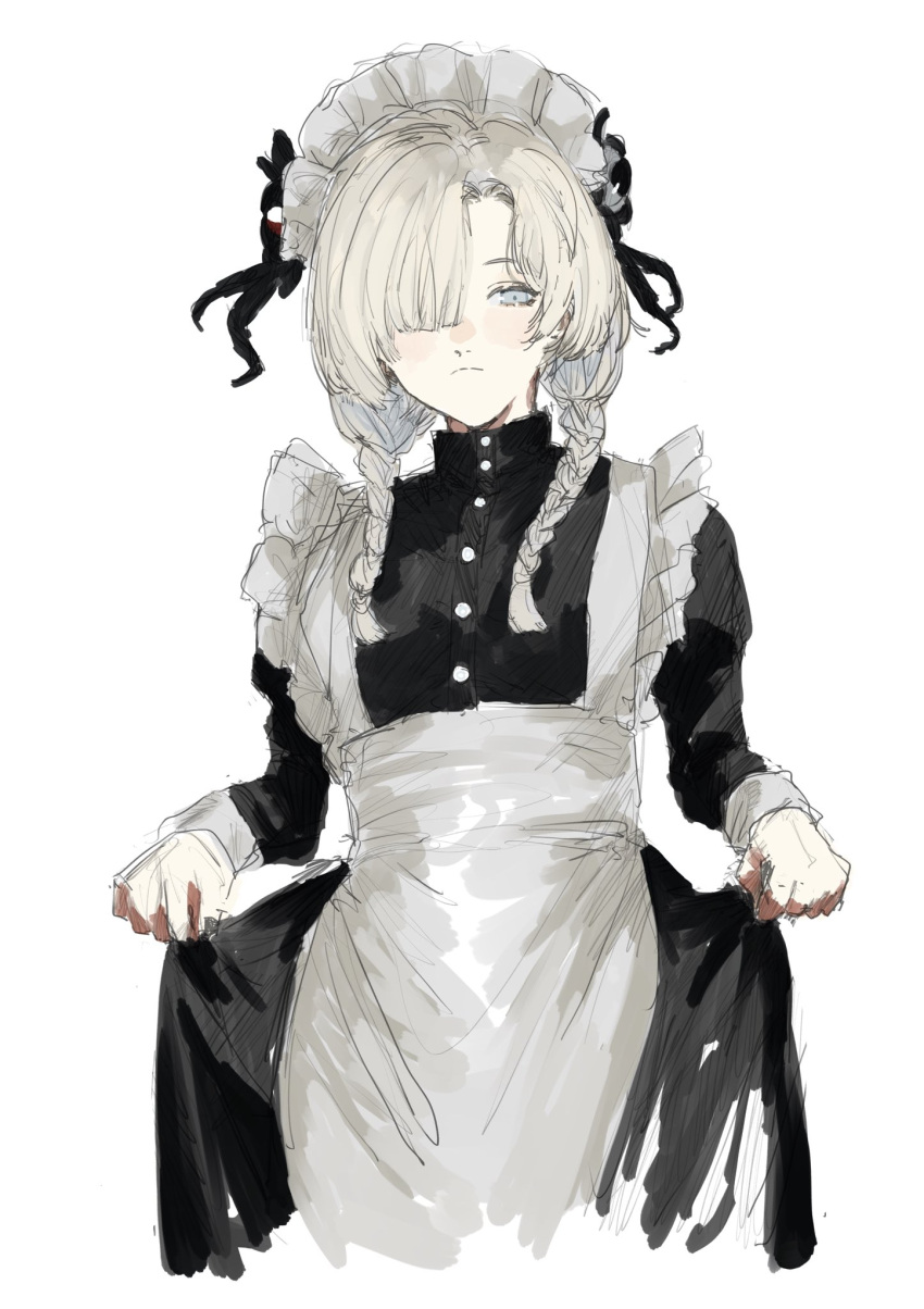 Safebooru - 1girl apron blush braid buttons frilled headwear frills ...