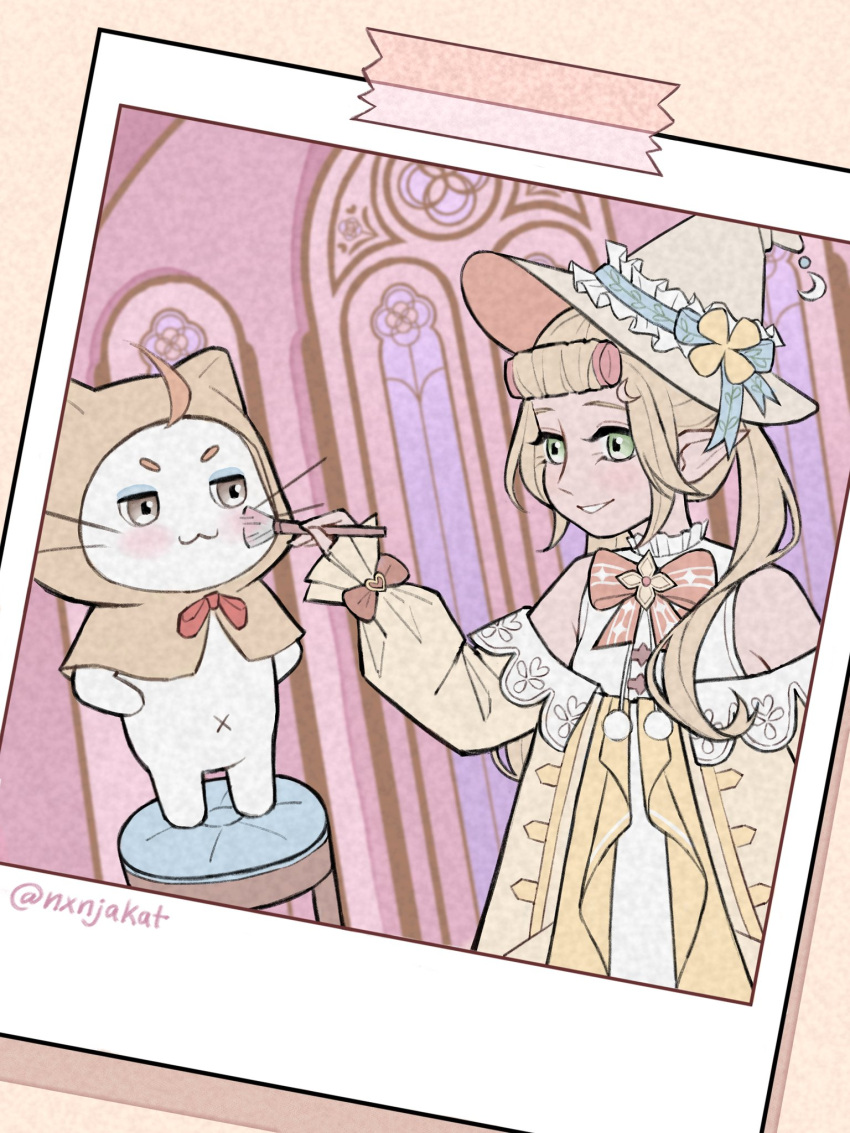 Safebooru - 1girl :3 ahoge animal applying another's makeup bare ...