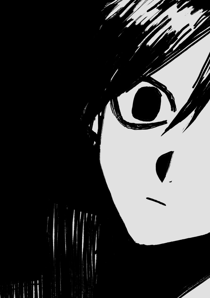 Safebooru - 1boy absurdres black background greyscale highres looking ...