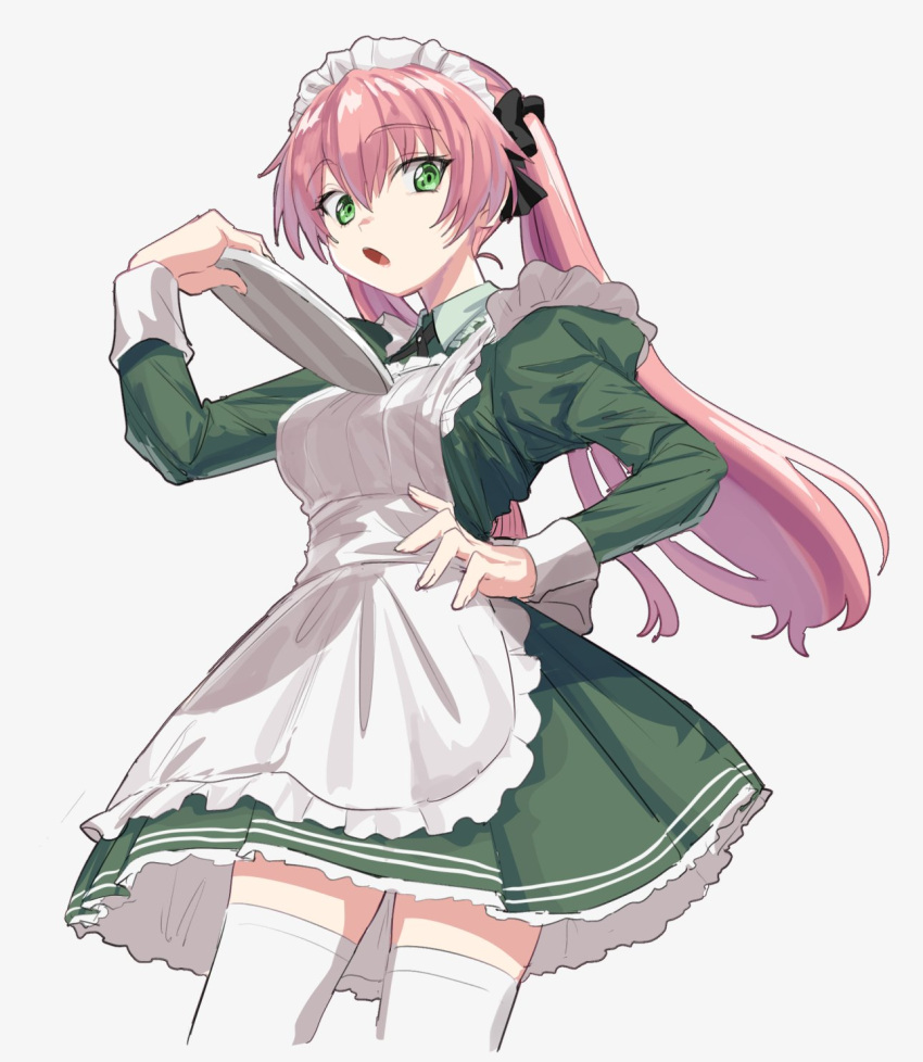 Safebooru - 1girl aikawa megumi apron back bow benbe bow dress frilled apron frills green dress ...