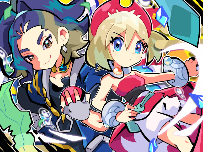 Safebooru - 1boy 1girl adaman (pokemon) bare shoulders black shirt ...
