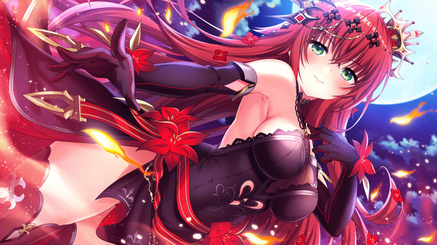 Safebooru - 1girl akai asaka armpits autumn leaves bare shoulders black gloves blush breasts ...