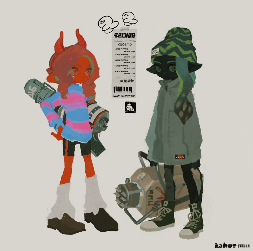 Safebooru - 2girls asymmetrical bangs beanie bike shorts black footwear black shorts black skin ...